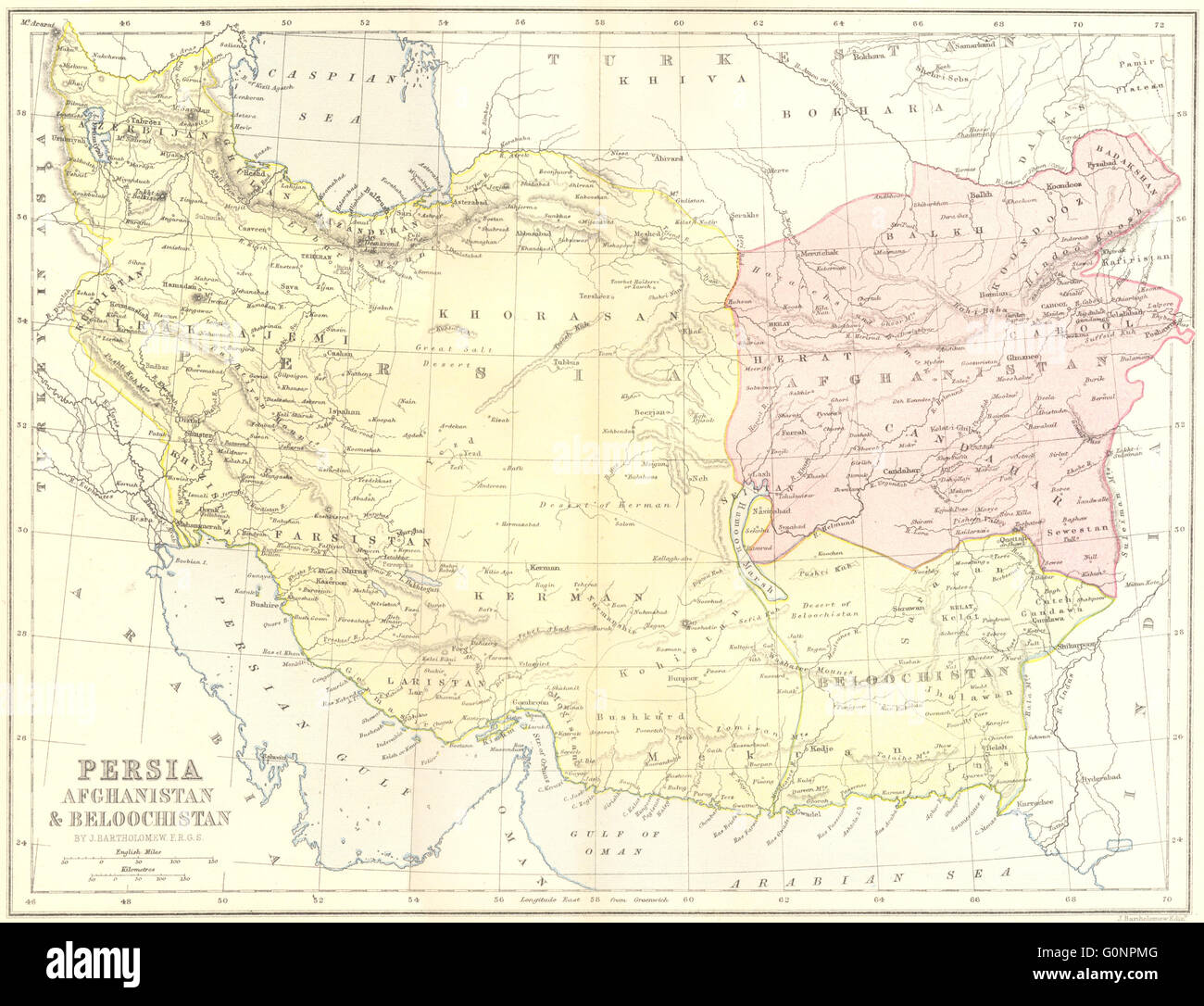 IRAN: Afghanistan & Baluchistan, 1870 antique map Stock Photo - Alamy