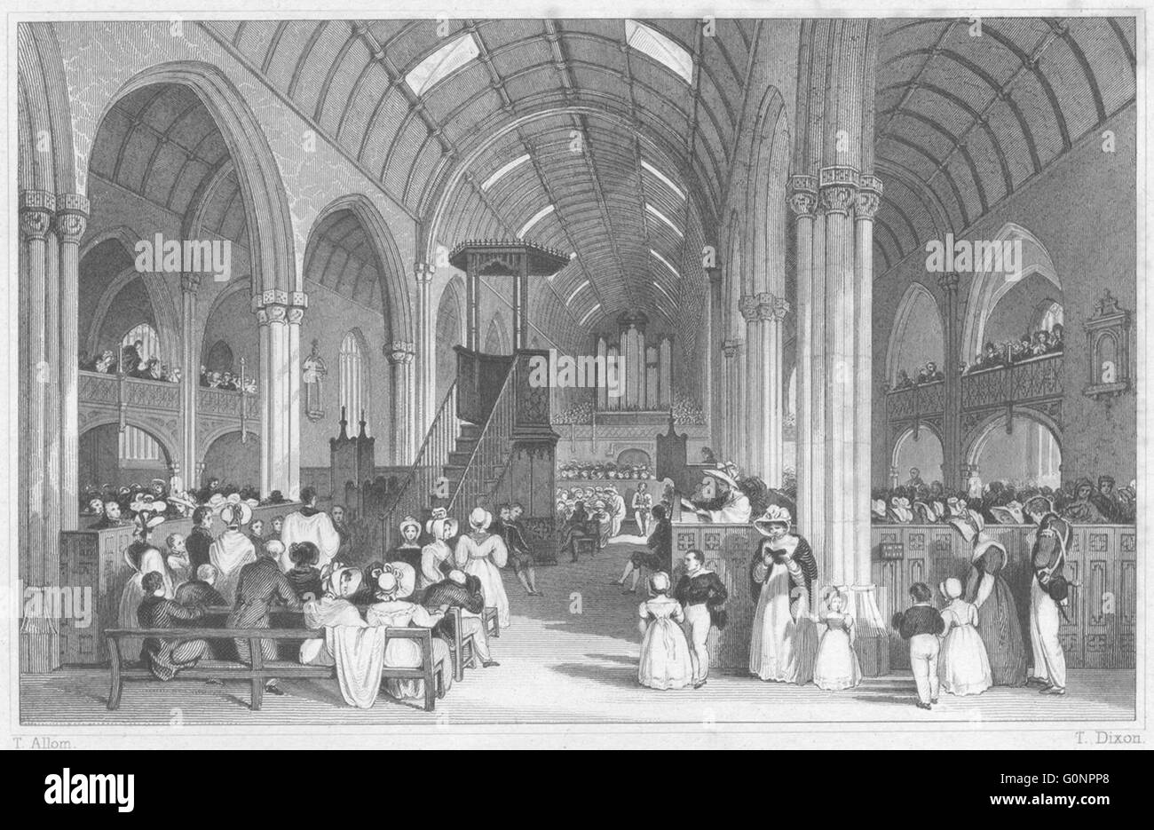 DEVON: Interior of St Andrew's Church, Plymouth, antique print 1829 ...