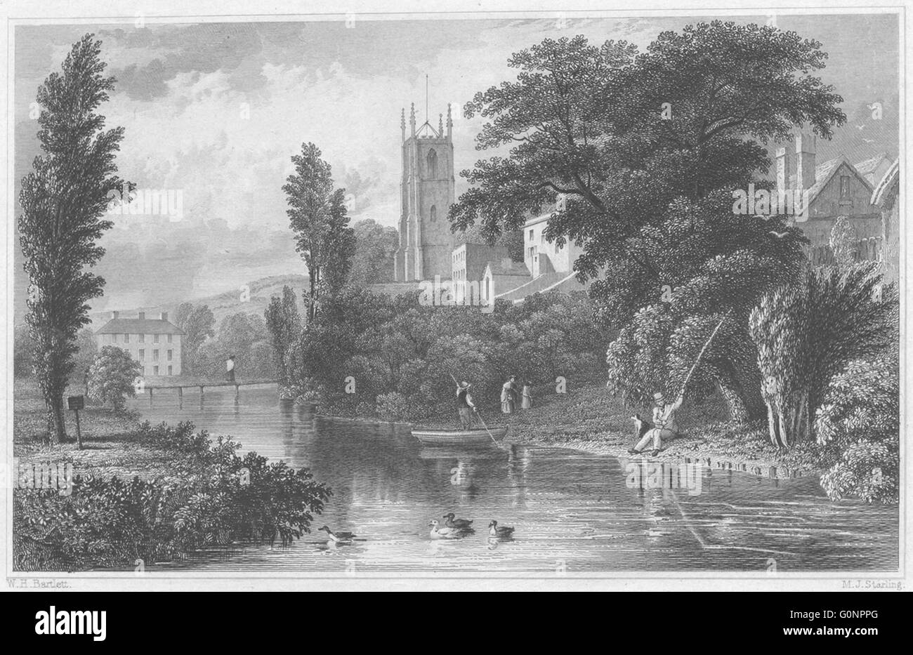 DEVON: Tiverton Church, from the Bridge, antique print 1829 Stock Photo ...