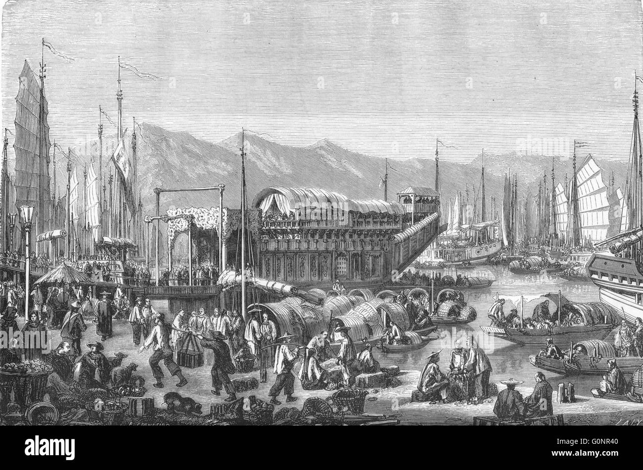 CHINA: Flower(Pleasure)Boat at Shanghai, antique print 1870 Stock Photo ...