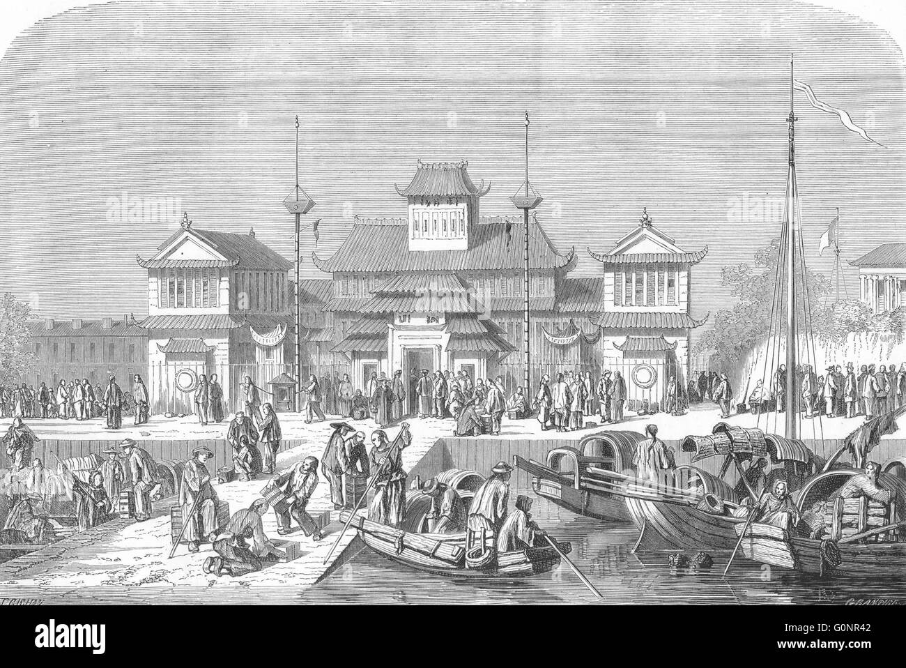 CHINA: Custom House at Shanghai, antique print 1870 Stock Photo - Alamy