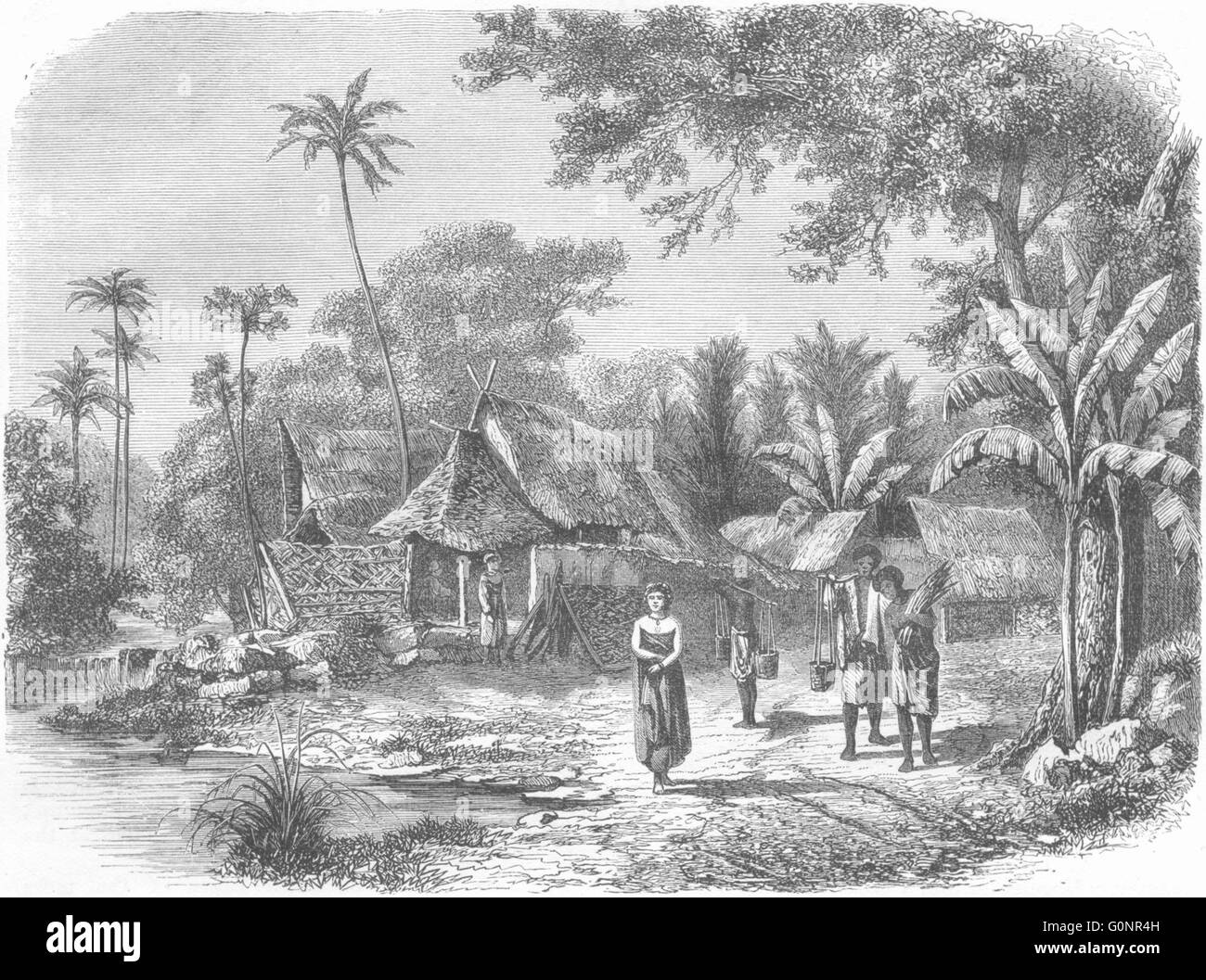 INDONESIA: Village in Java, antique print 1870 Stock Photo - Alamy
