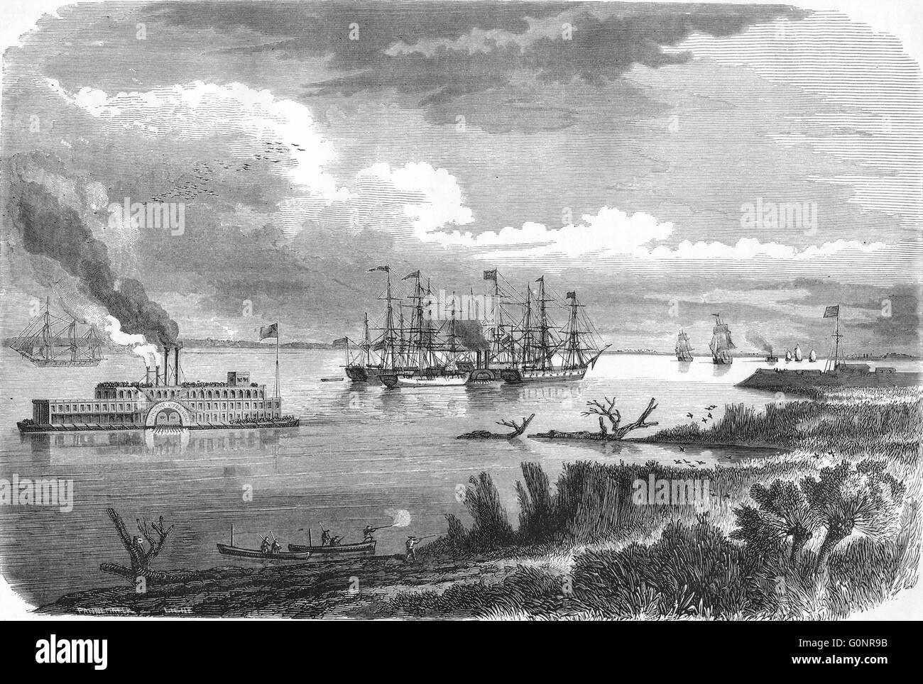 MISSISSIPPI: Steam-Packet & tug-boat, antique print 1870 Stock Photo ...