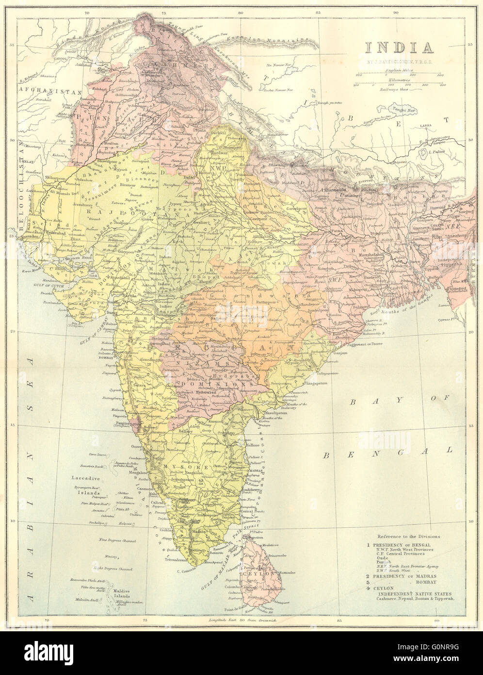 INDIA: India, 1870 antique map Stock Photo - Alamy