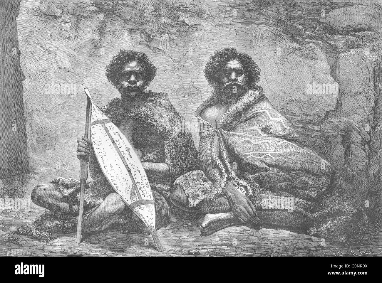 AUSTRALIA: Natives Shield of Bark Eucalyptus, antique print 1870 Stock ...