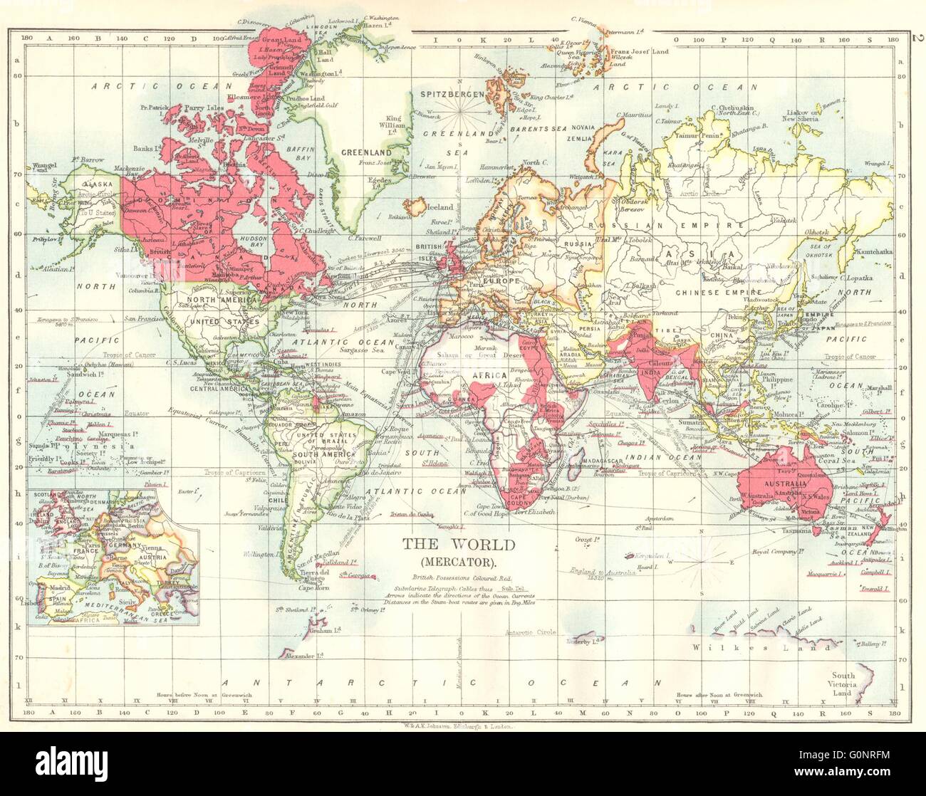 BRITISH EMPIRE. World Mercator. Currents. Steamship routes. JOHNSTON ...