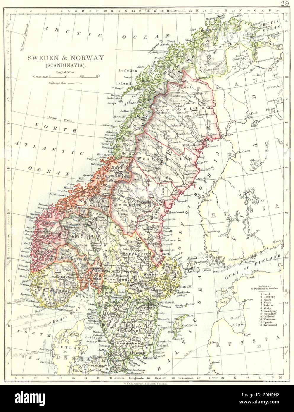 SCANDINAVIA. Sweden Norway.Railways Undersea telegraph cables.JOHNSTON ...