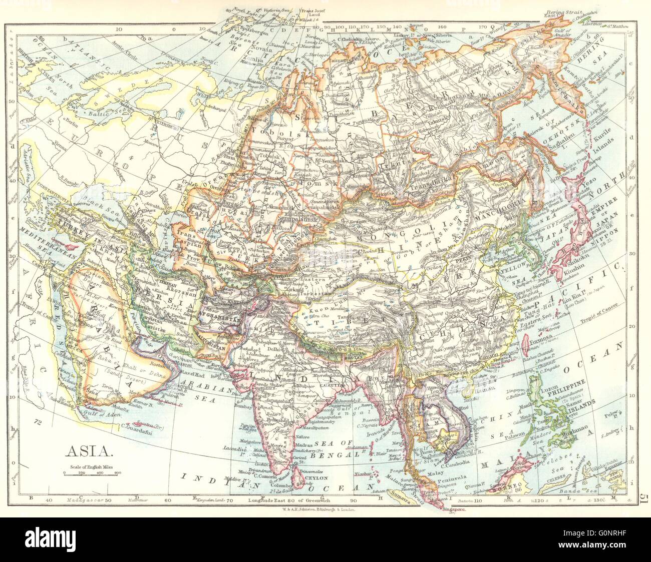 ASIA POLITICAL. Persia Siam Hejaz China Japan Corea Turkestan.JOHNSTON ...
