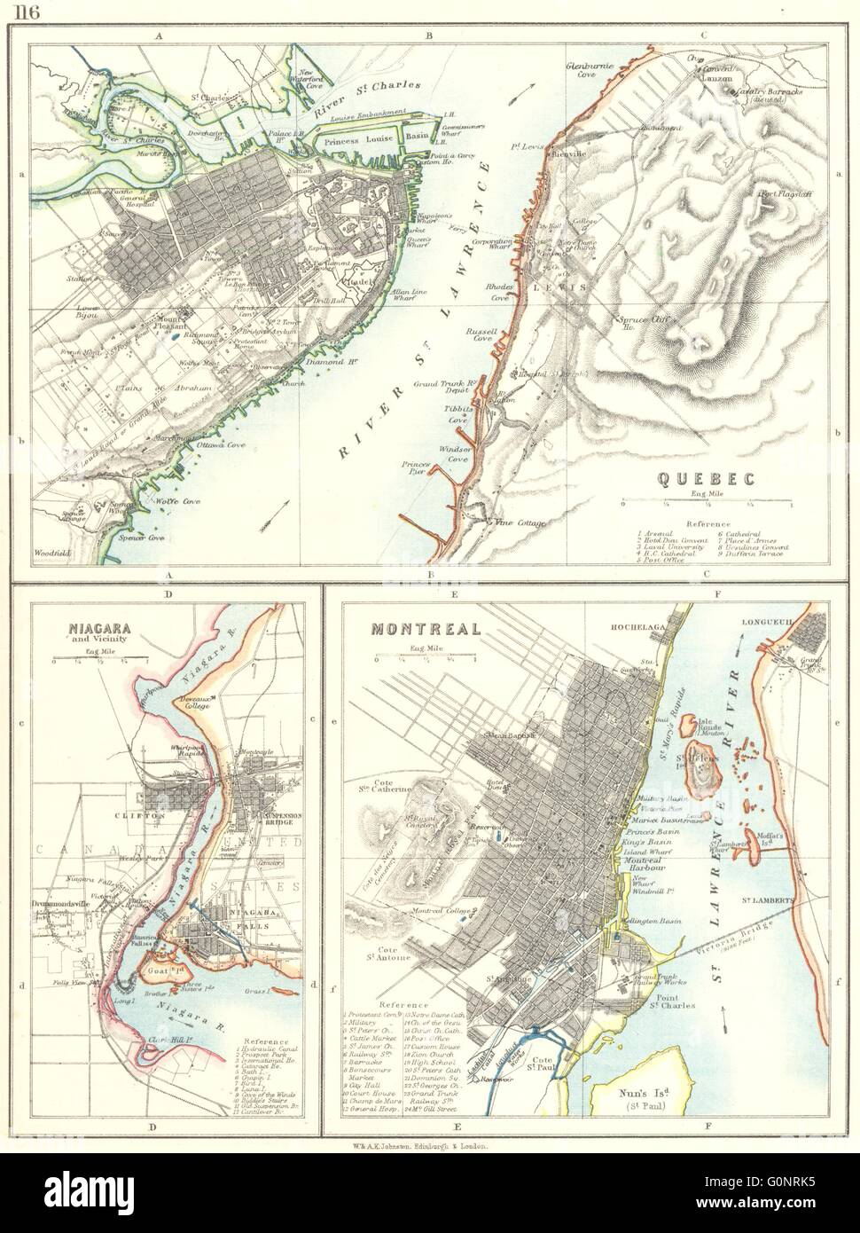 CANADIAN CITIES.Quebec Montreal Montréal Niagara Falls plans. JOHNSTON ...