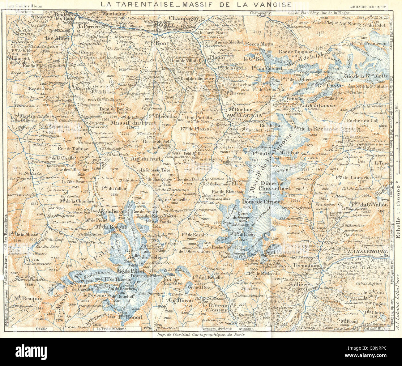 SAVOIE: Tarentaise-Massif de Vanoise, 1934 vintage map Stock Photo - Alamy
