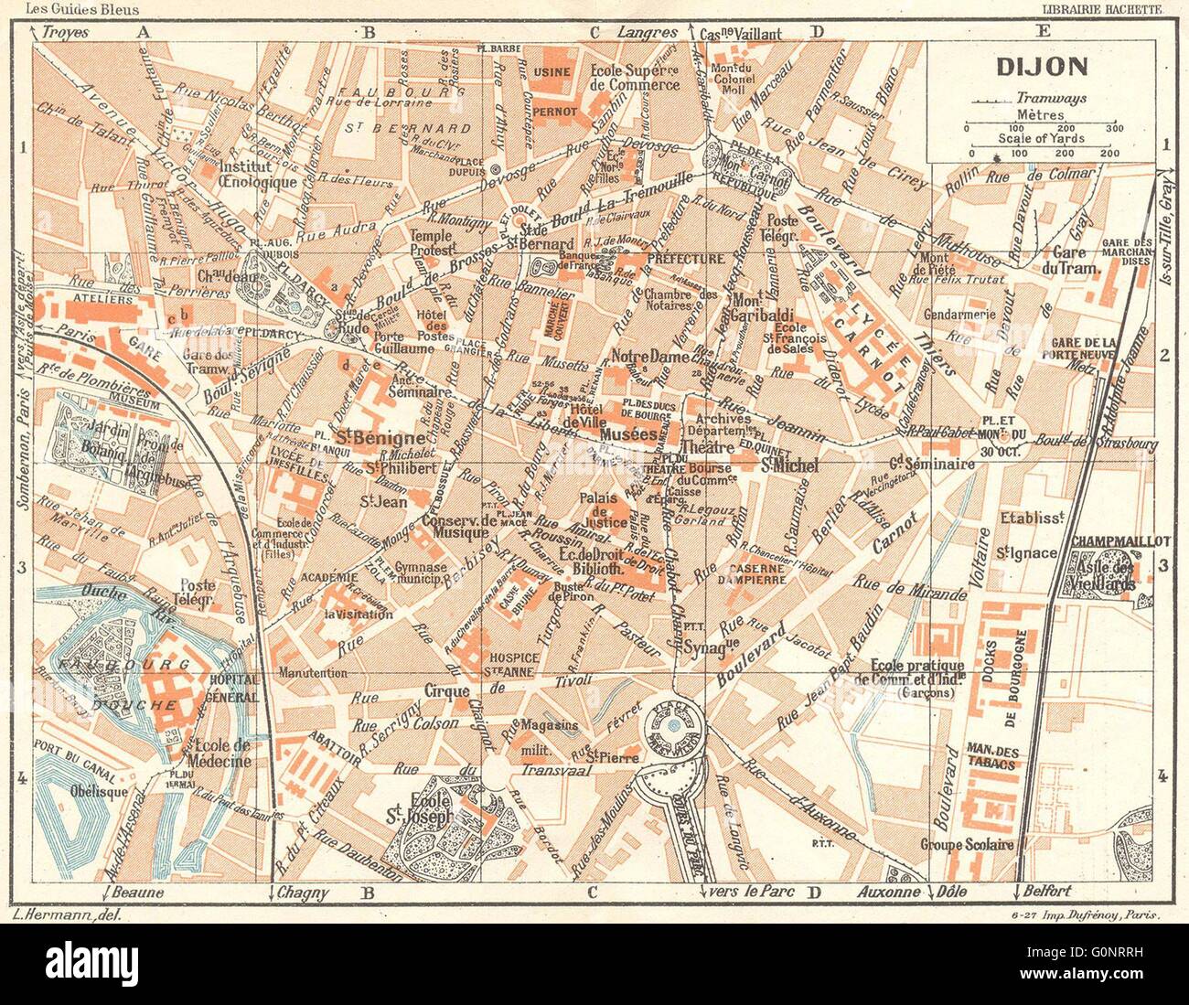 CÔTE-D'OR: Dijon, 1924 vintage map Stock Photo - Alamy