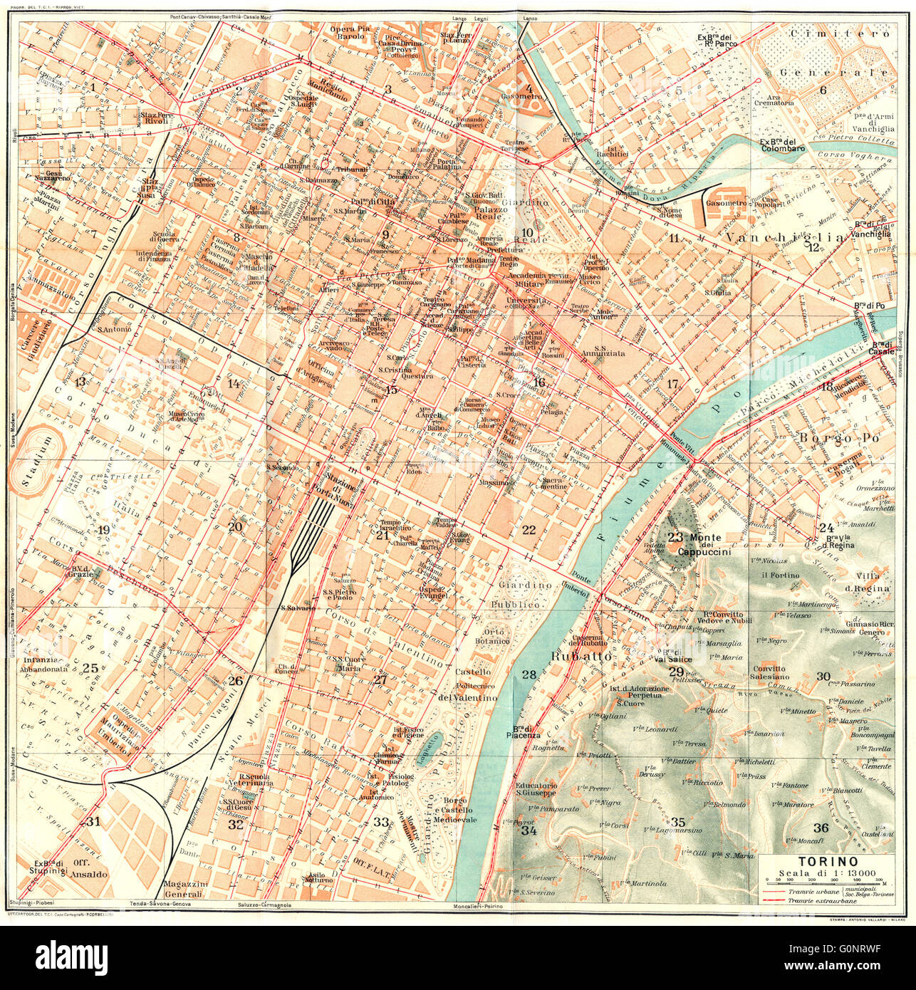 ITALY: Torino(Turin), 1926 vintage map Stock Photo - Alamy