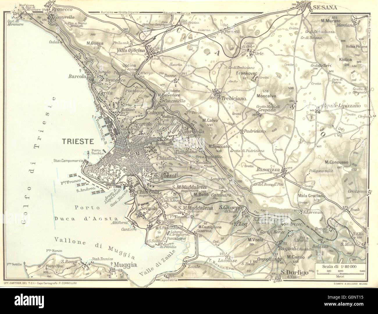 ITALY: Trieste: Area de, 1926 vintage map Stock Photo - Alamy