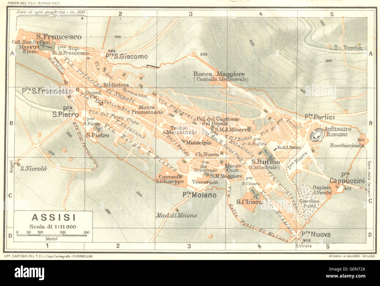 ITALY: Assisi, 1926 vintage map Stock Photo - Alamy