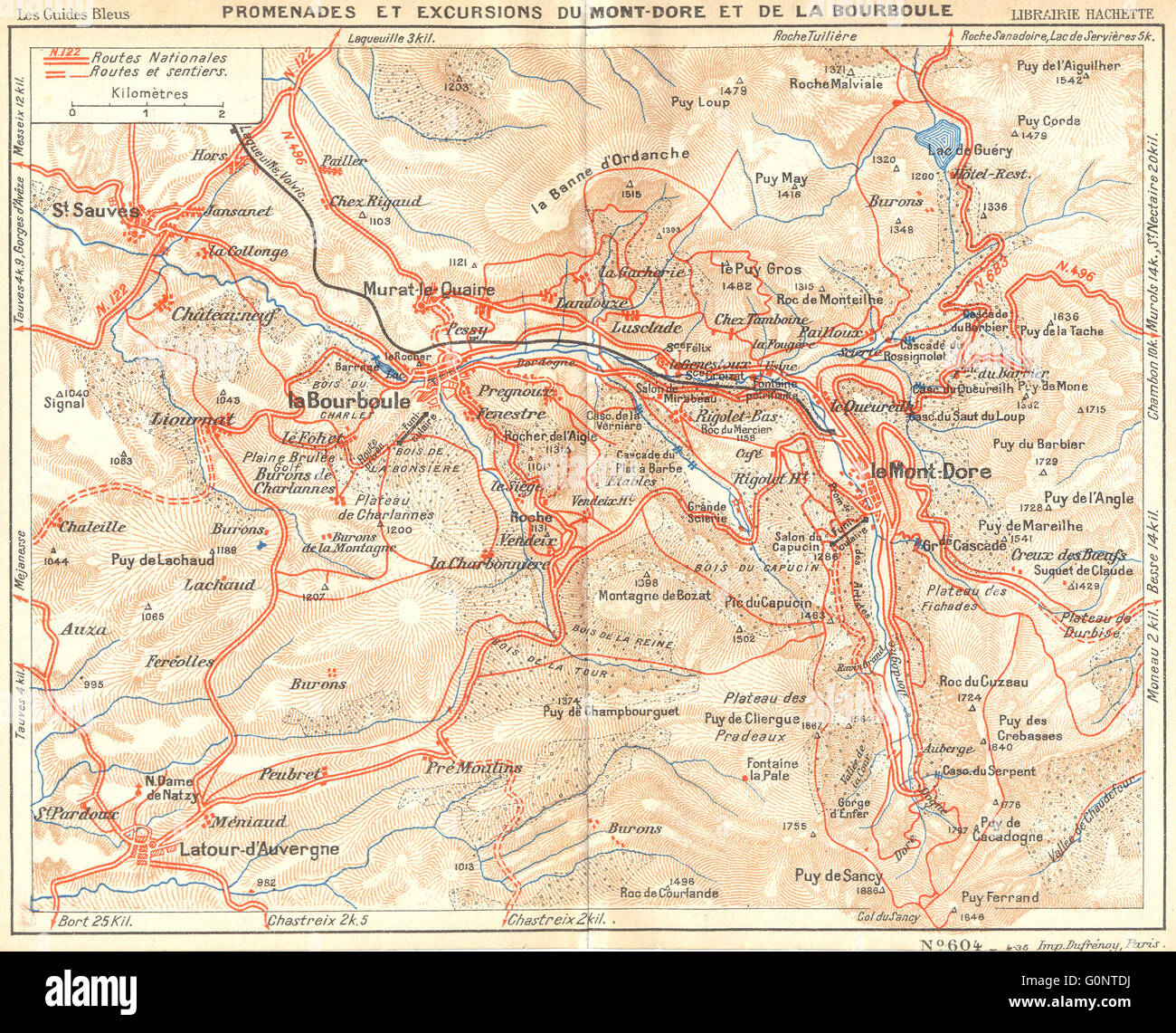 PUY-DE-DÔME: Du Mont-Dore Bourboule, 1935 vintage map Stock Photo - Alamy