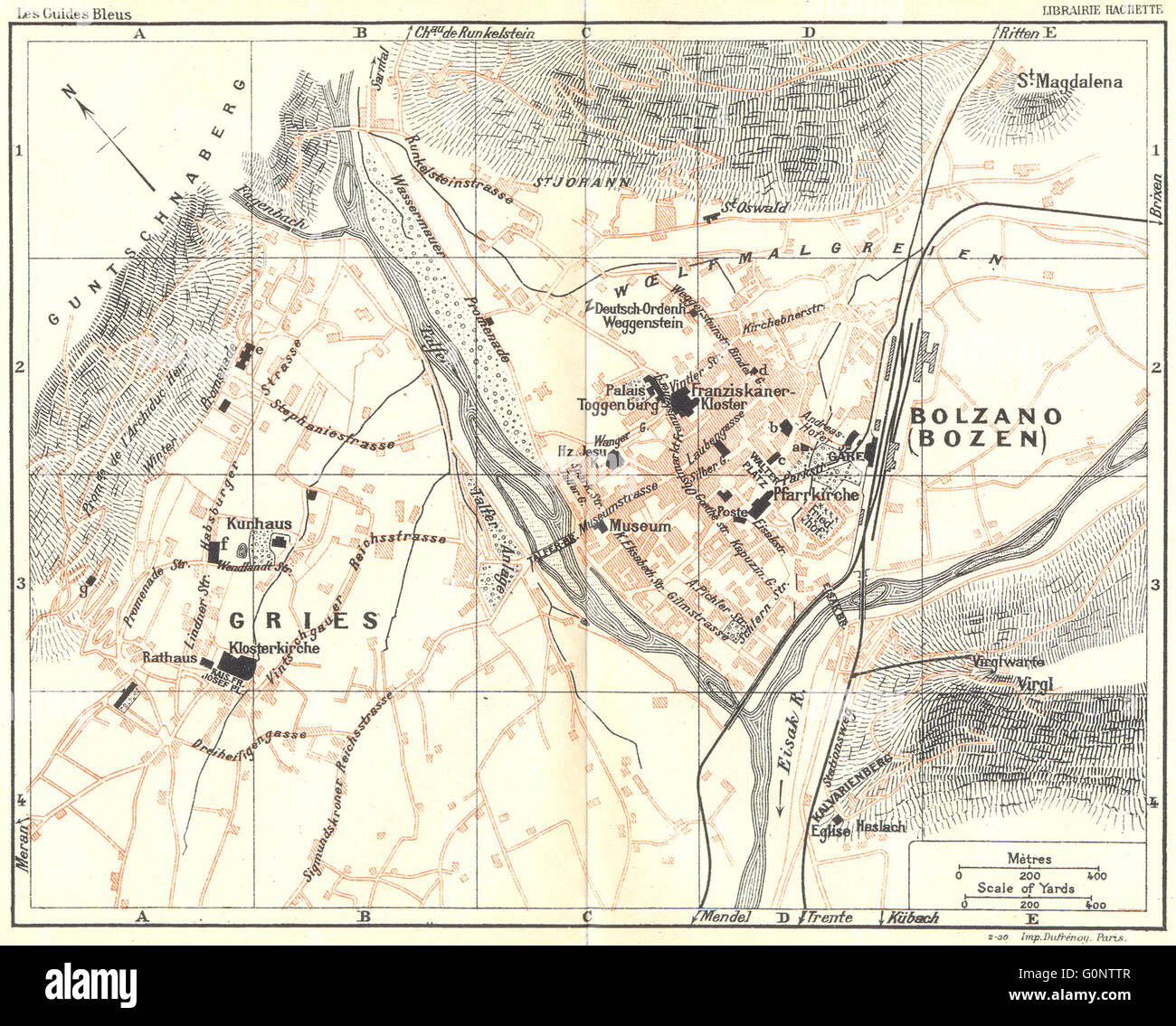 GRIES: Botzen, Meran Leurs area: Bolzano(Bozen), 1914 antique map Stock ...
