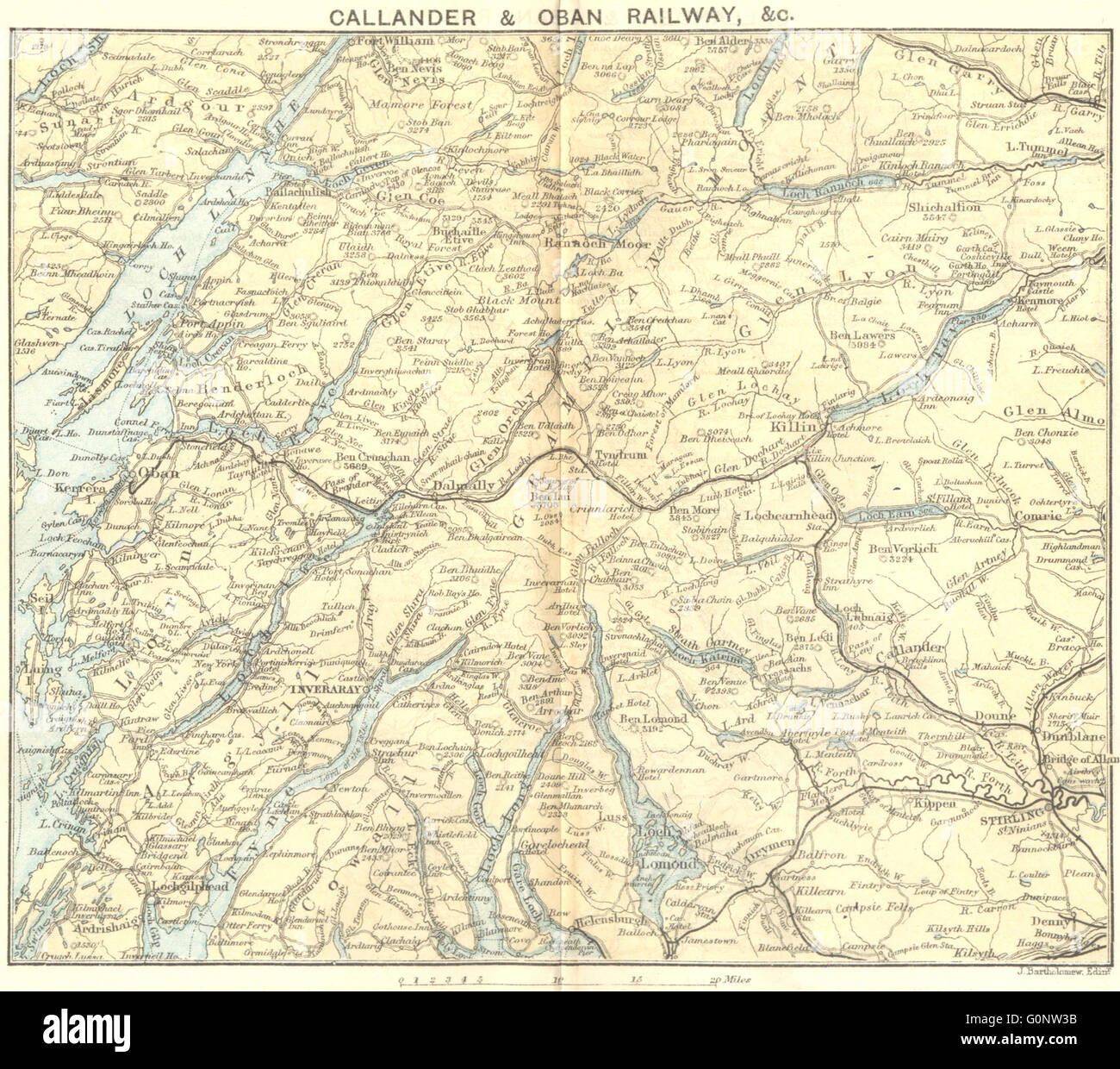 SCOTLAND: Callander & Oban Railway, 1887 antique map Stock Photo - Alamy