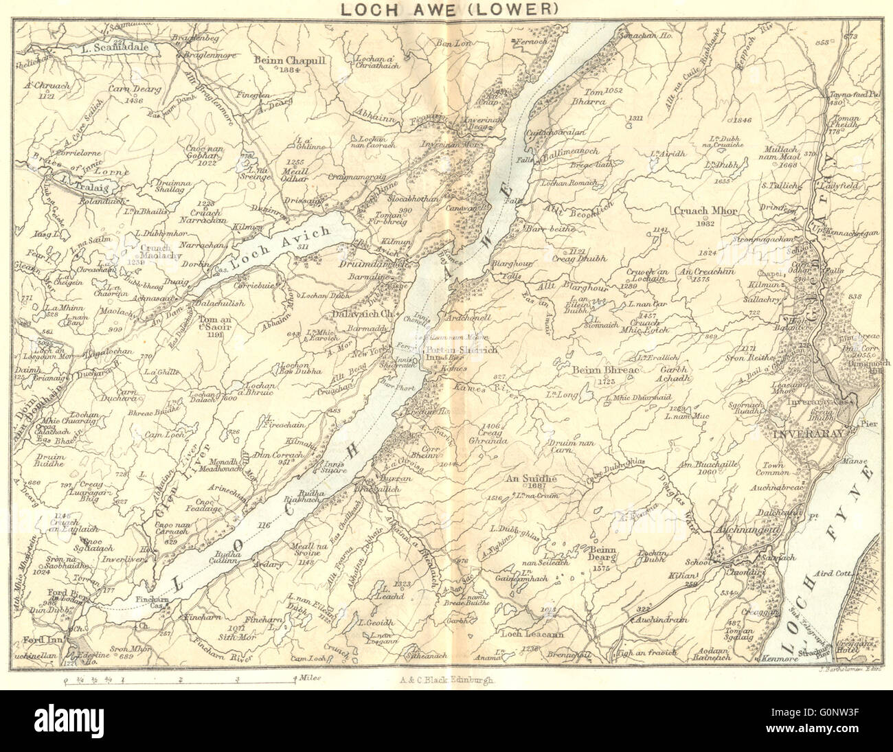 SCOTLAND: Loch Awe(Lower). Loch Fyne. Inverary, 1887 antique map Stock ...