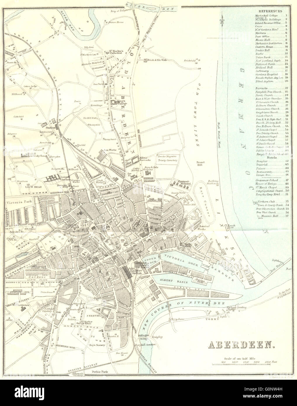 SCOTLAND: Aberdeen town city plan, 1887 antique map Stock Photo - Alamy