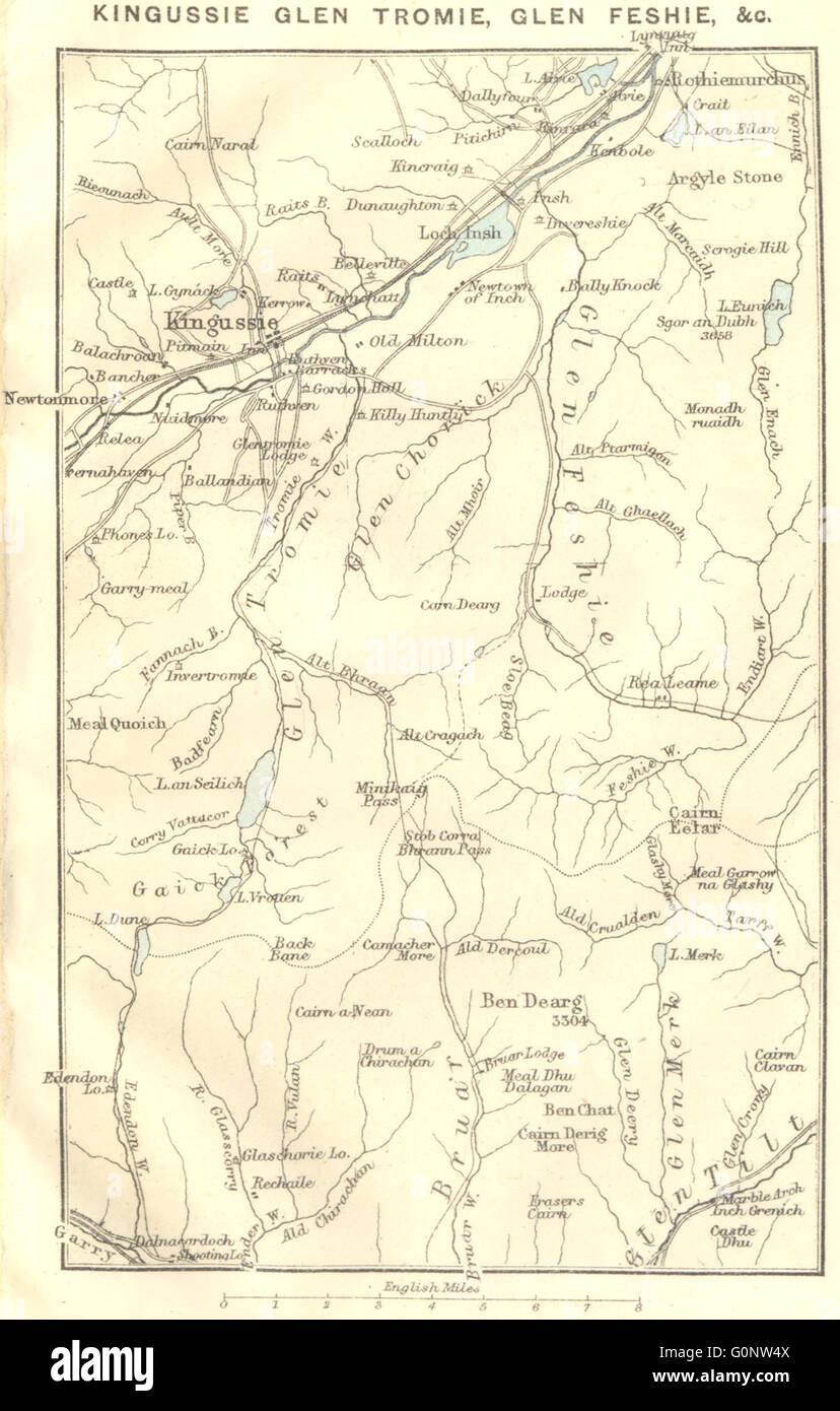 SCOTLAND: Kingussie Glen Tromie, Feshie, 1887 antique map Stock Photo ...