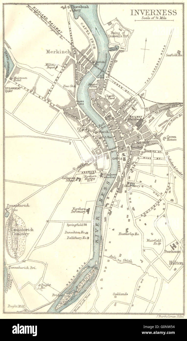 SCOTLAND: Inverness town plan, 1887 antique map Stock Photo - Alamy