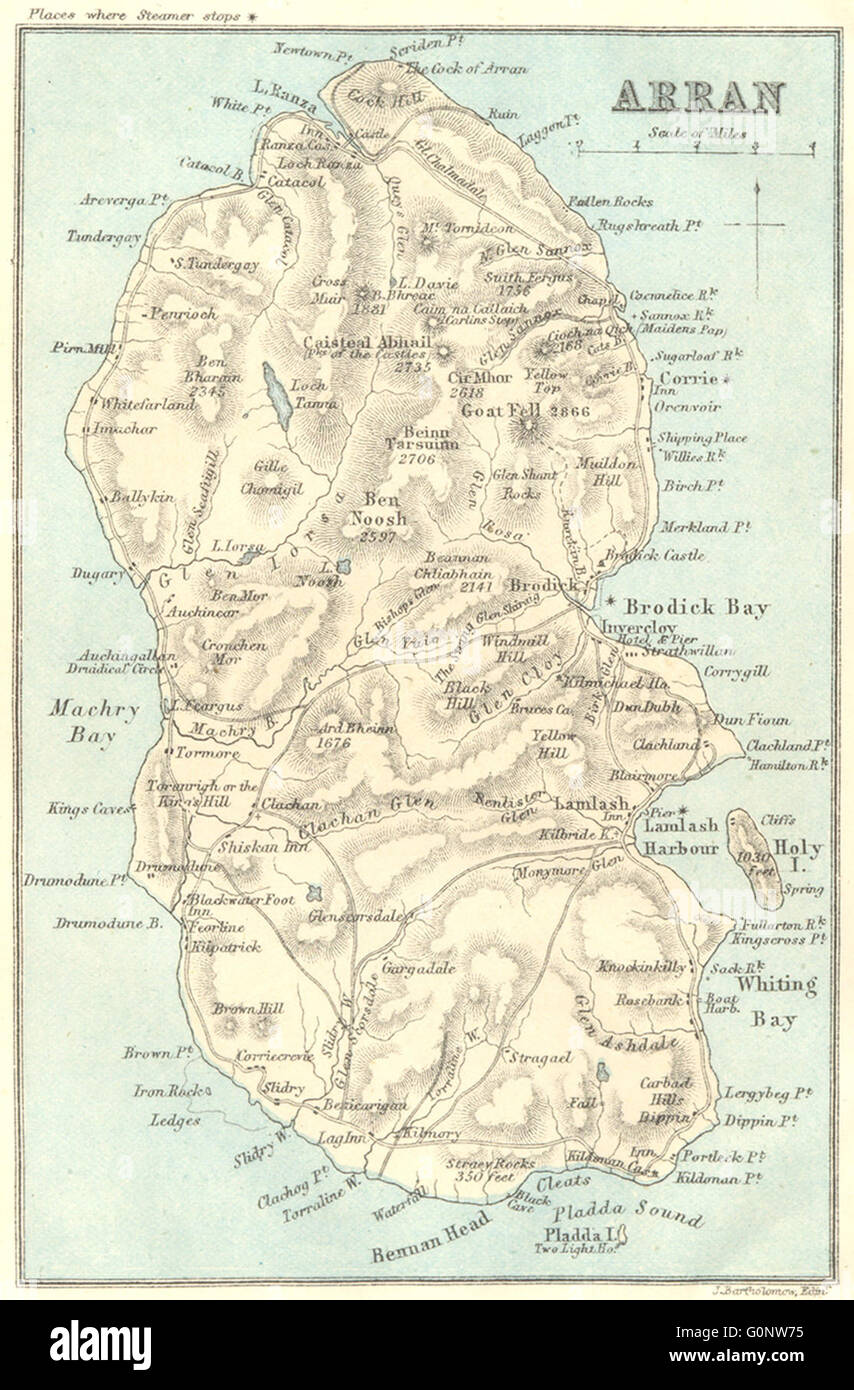 SCOTLAND: The isle of Arran, 1887 antique map Stock Photo - Alamy
