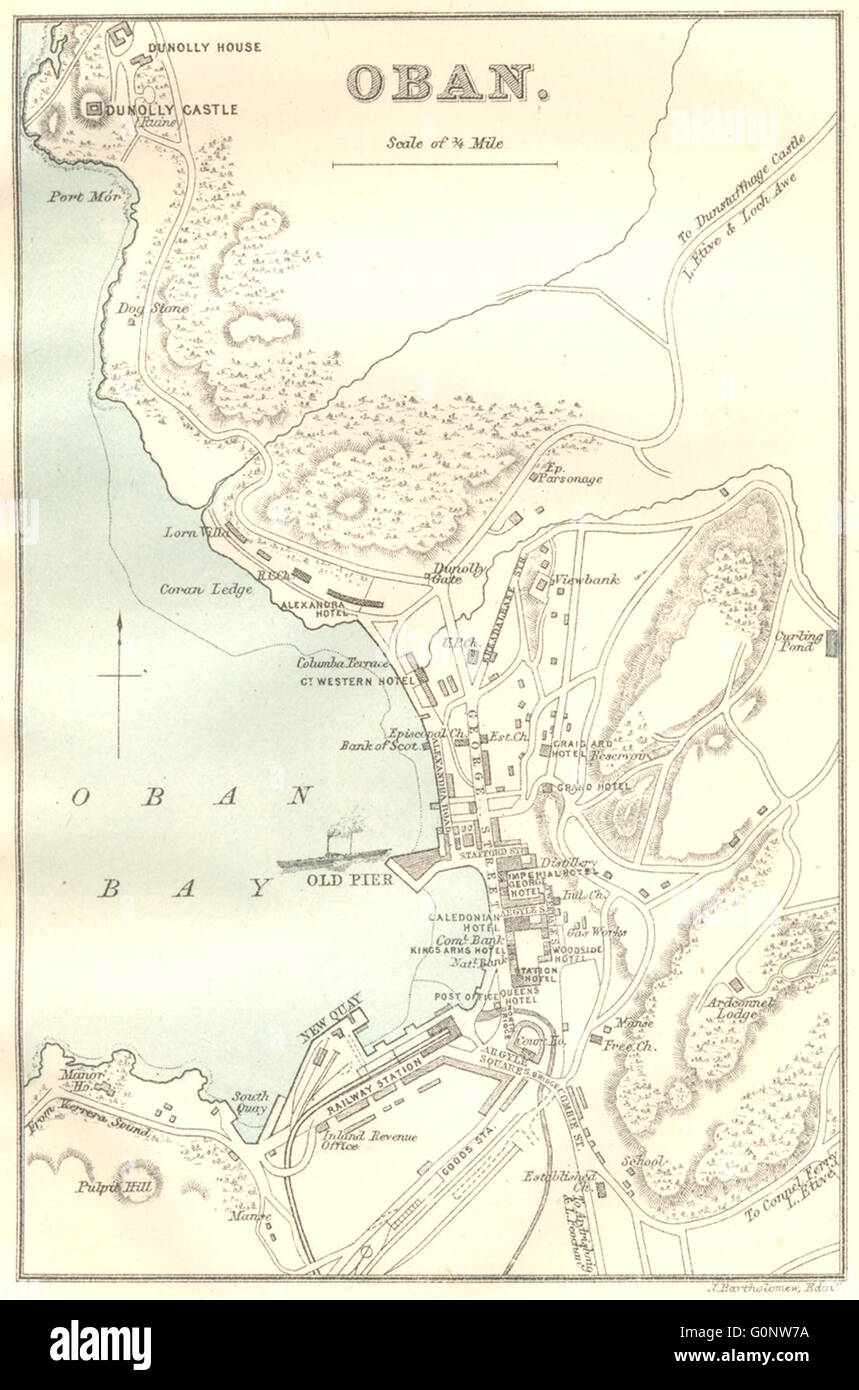 SCOTLAND: Oban town plan & bay, 1887 antique map Stock Photo - Alamy