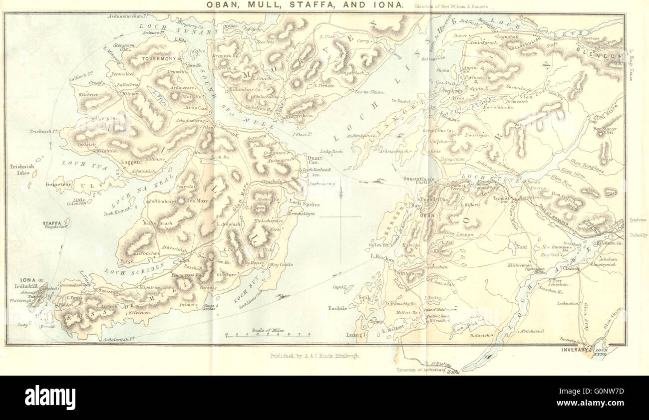 SCOTLAND: Oban, Mull, Staffa & Iona, 1887 antique map Stock Photo - Alamy