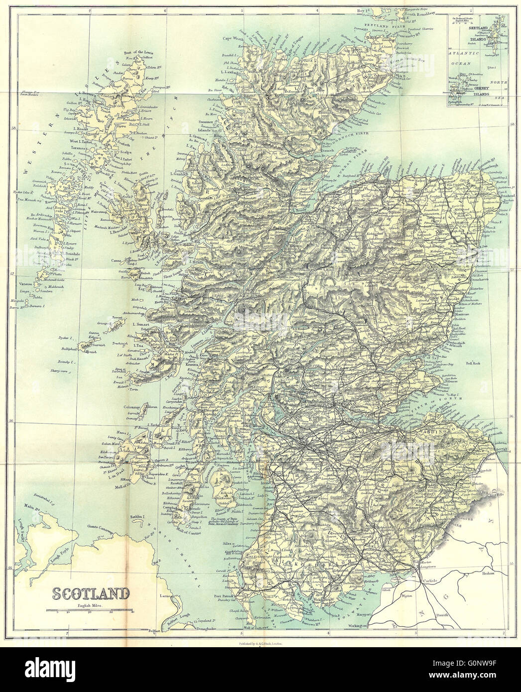 SCOTLAND: Tourist map. Roads Railways Footpaths. BARTHOLOMEW, 1887 ...