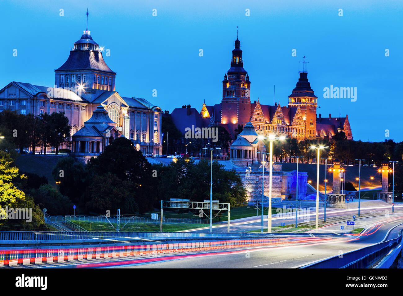 Szczecin old architecture along Oder River. Szczecin, West Pomeranian ...