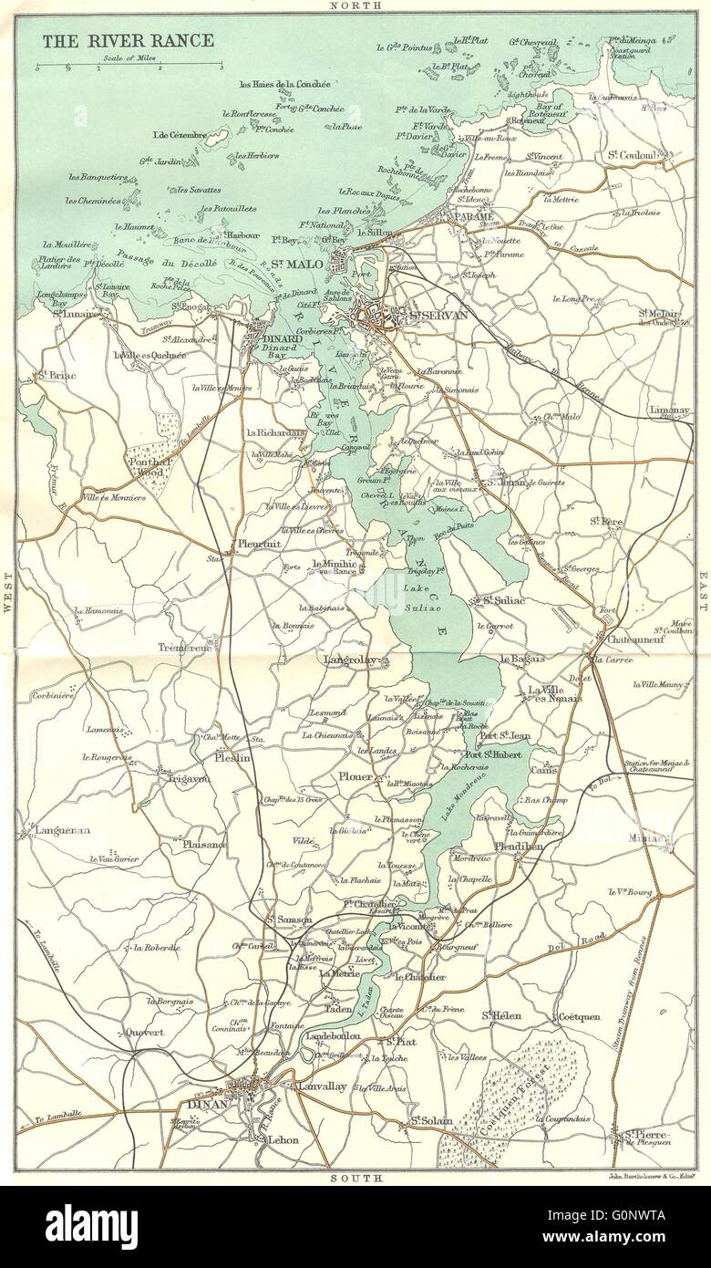 BRITTANY: River Rance, 1923 vintage map Stock Photo - Alamy