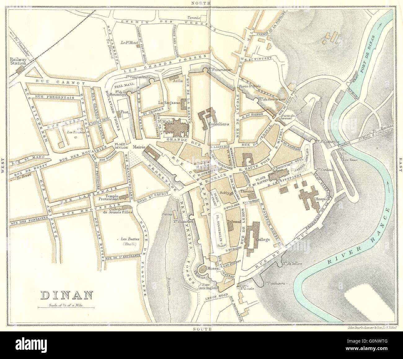 CÔTES-D'ARMOR: Lamballe to Avranches: Dinan, 1923 vintage map Stock ...