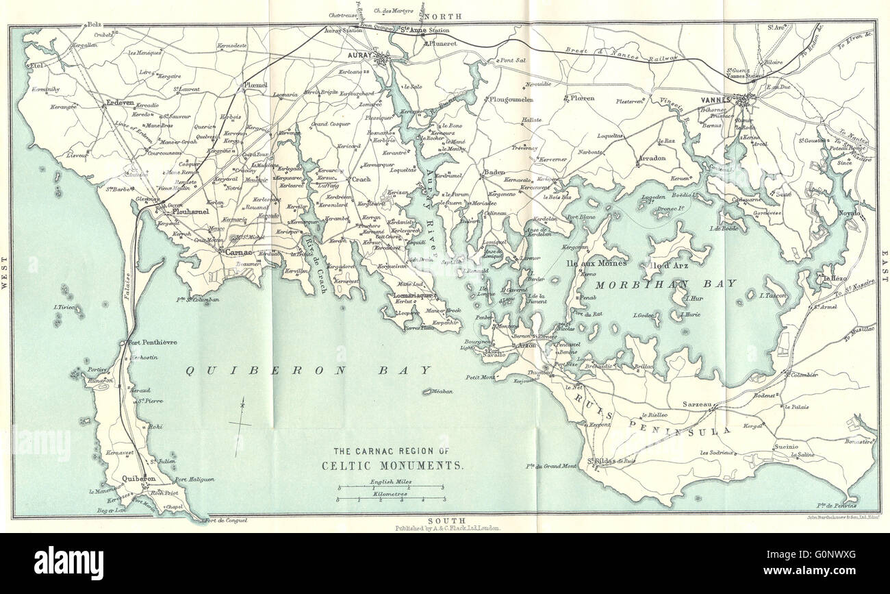 CARNAC: Locmariaquer: Region Celtic Monuments, 1923 vintage map Stock ...