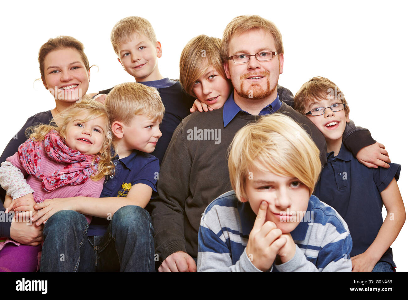 Portrait of a happy family with six kids Stock Photo - Alamy