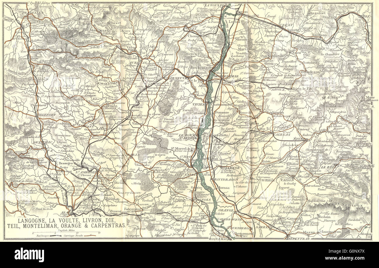 LANGOGNE: Voulte, Montelimar, Orange Carpentras, 1899 antique map Stock ...