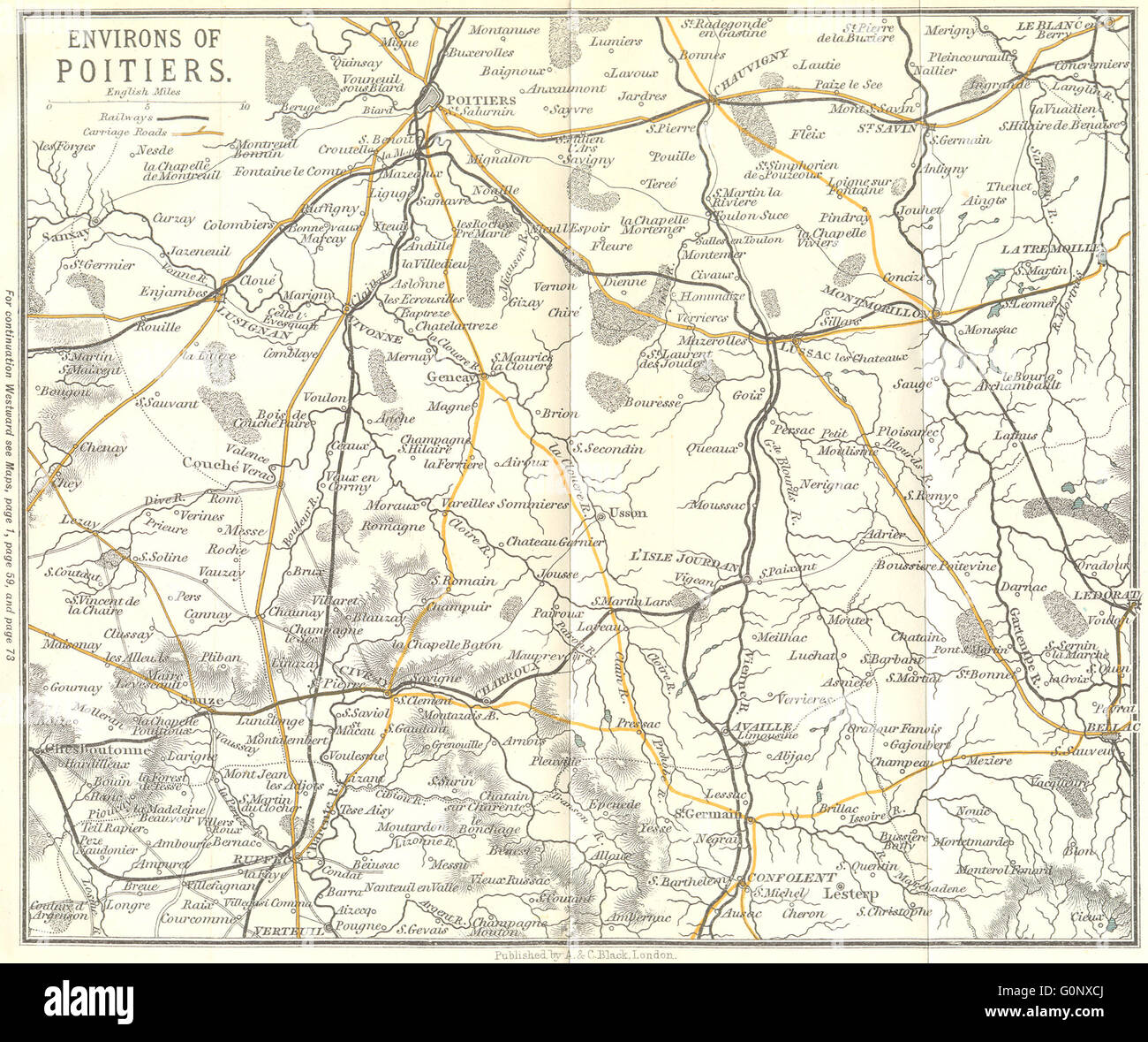VIENNE: Area of Poitiers, 1909 antique map Stock Photo - Alamy