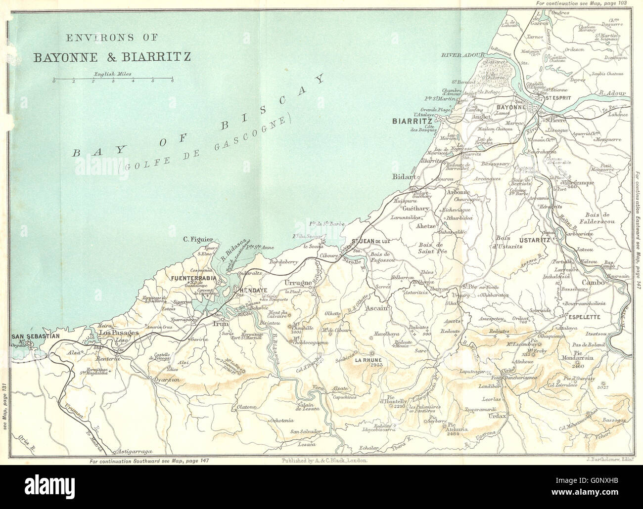 BAYONNE: Area of & Biarritz, 1909 antique map Stock Photo - Alamy