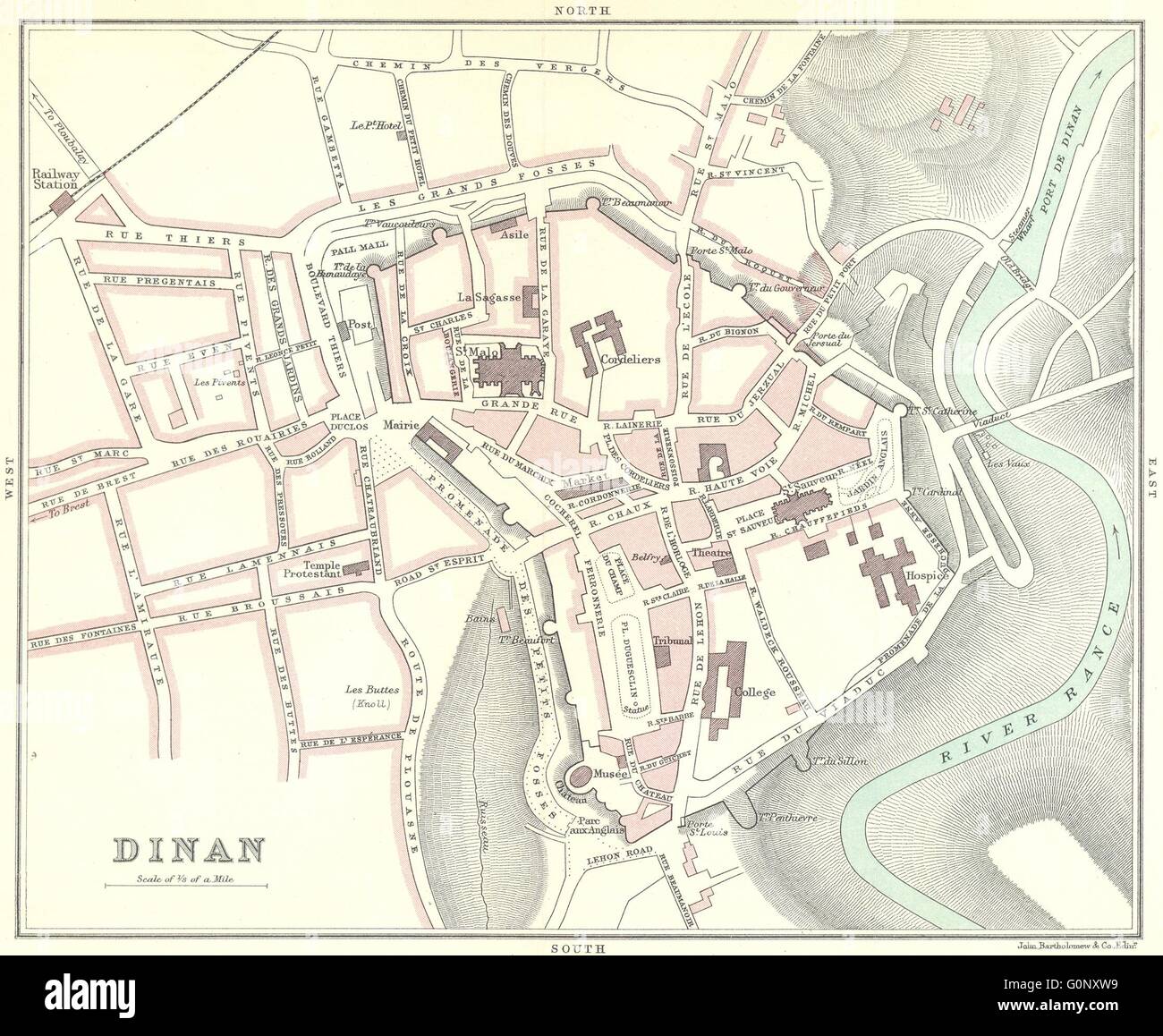 DINAN town/city plan de la ville. Côtes-d'Armor, 1914 antique map Stock ...