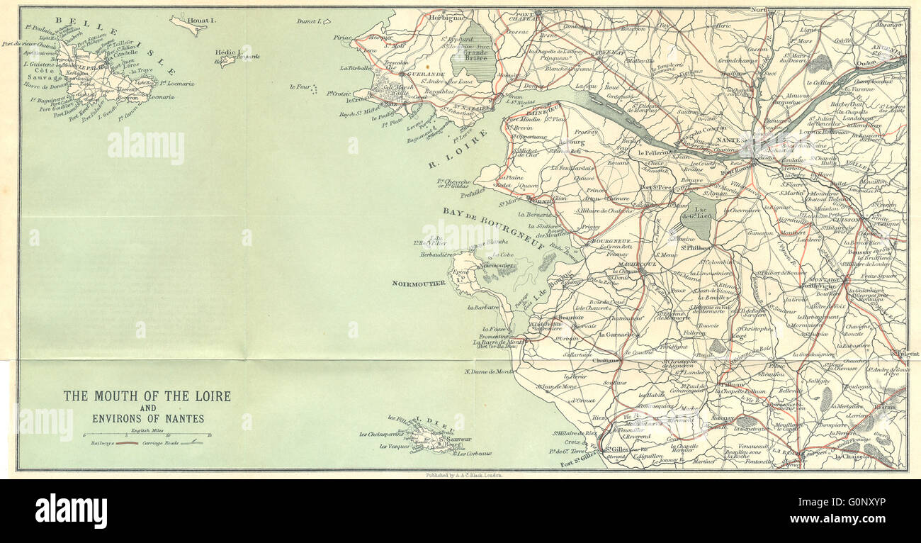 Loire estuary & Nantes environs. Belle-Île-en-Mer, 1914 antique map ...