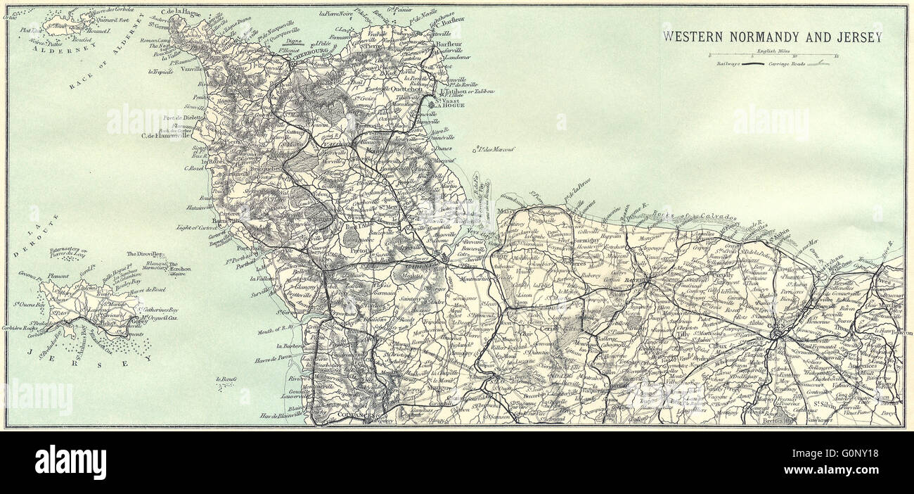 FRANCE: West Normandy & Jersey Normandie, 1913 antique map Stock Photo ...