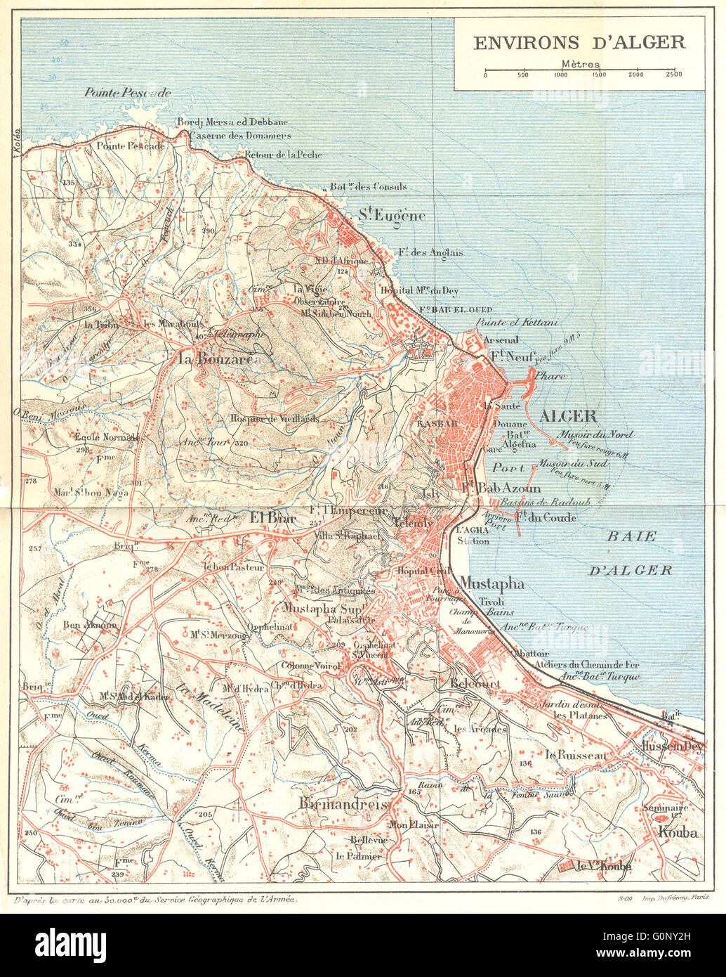 ALGERIA: Algiers(Alger) environs, 1909 antique map Stock Photo - Alamy