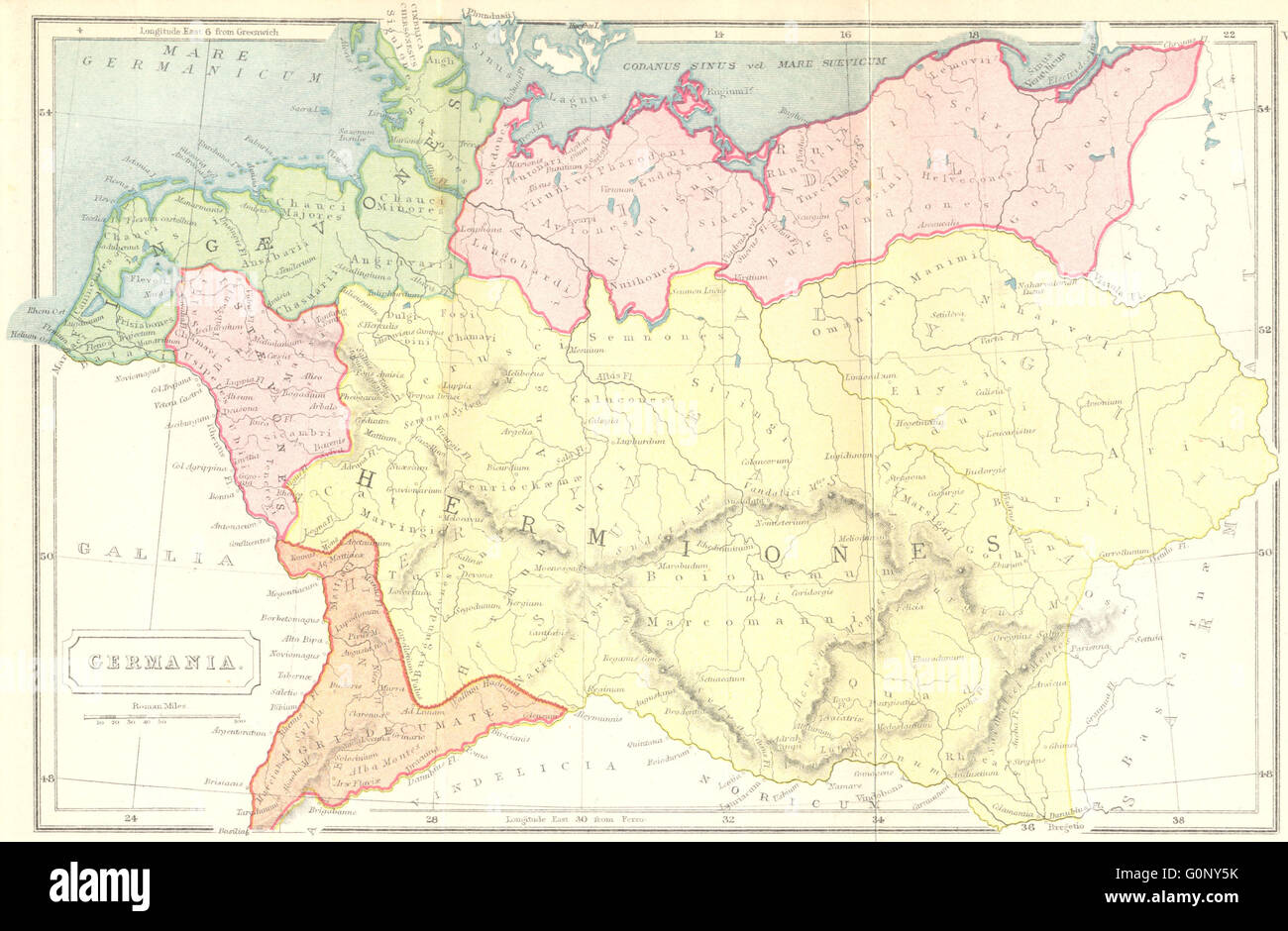 GERMANY: Germania Roman, 1908 antique map Stock Photo - Alamy