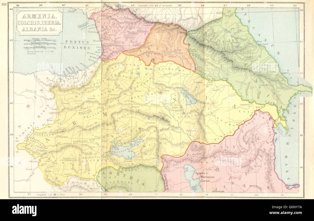 GEORGIA ARMENIA TURKEY: Colchis, Iberia, Albania, 1908 antique map ...