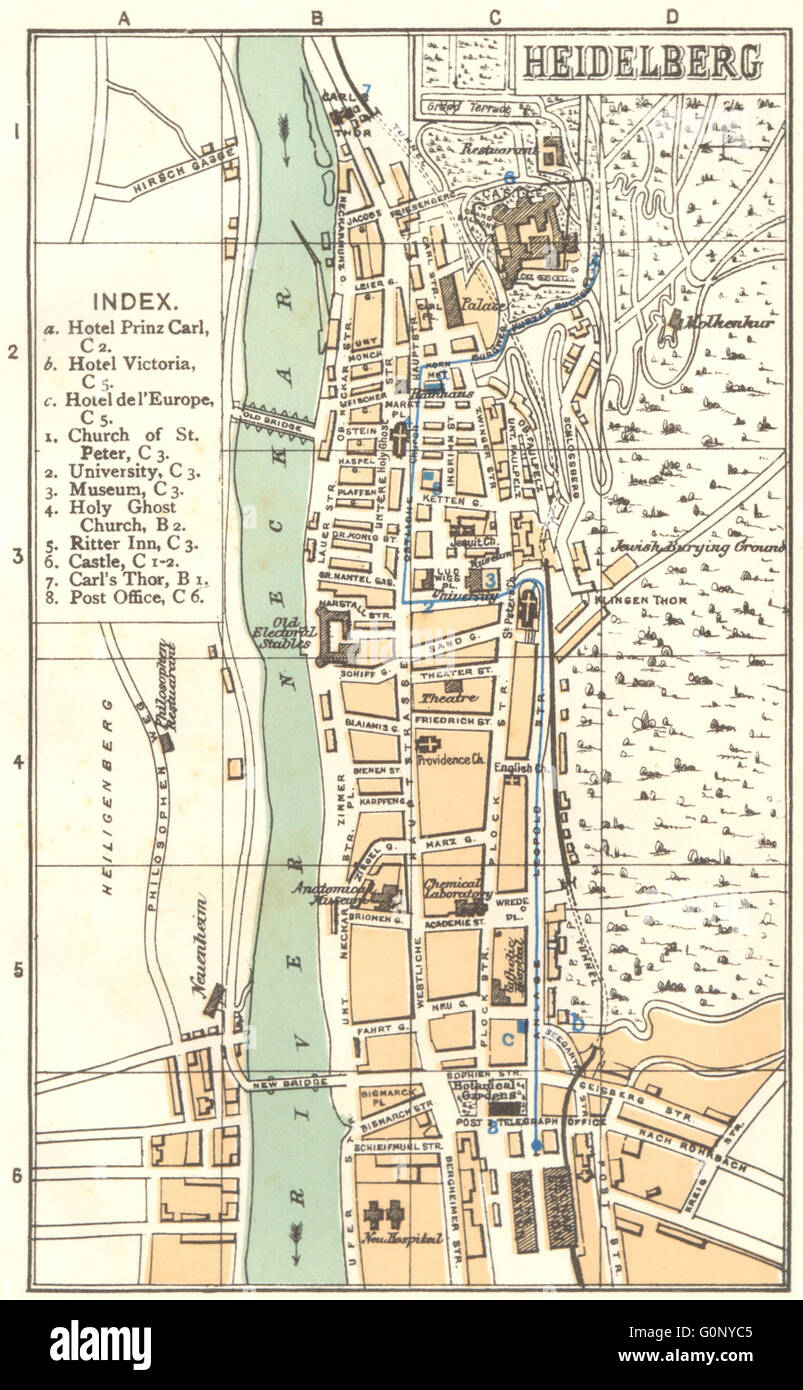 GERMANY: Heidelberg, 1910 antique map Stock Photo - Alamy