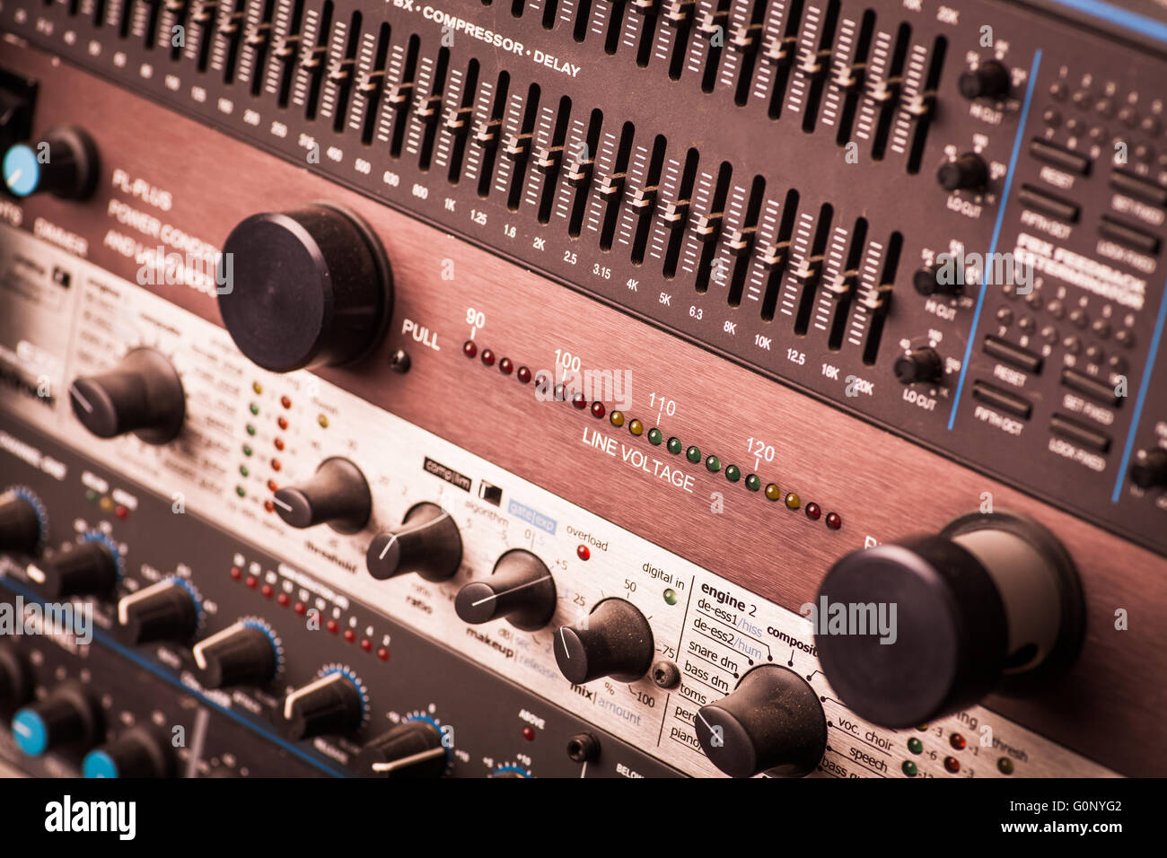 Color image of many buttons in a sound recording studio Stock Photo - Alamy