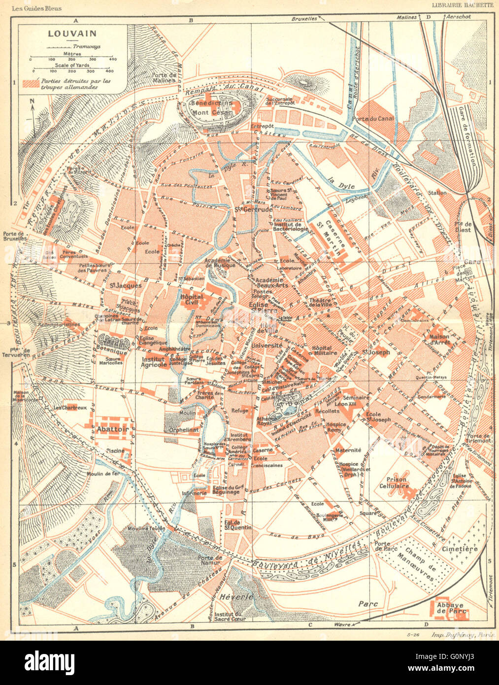 BELGIUM: Louvain. Town city ville plan carte map, 1924 Stock Photo - Alamy