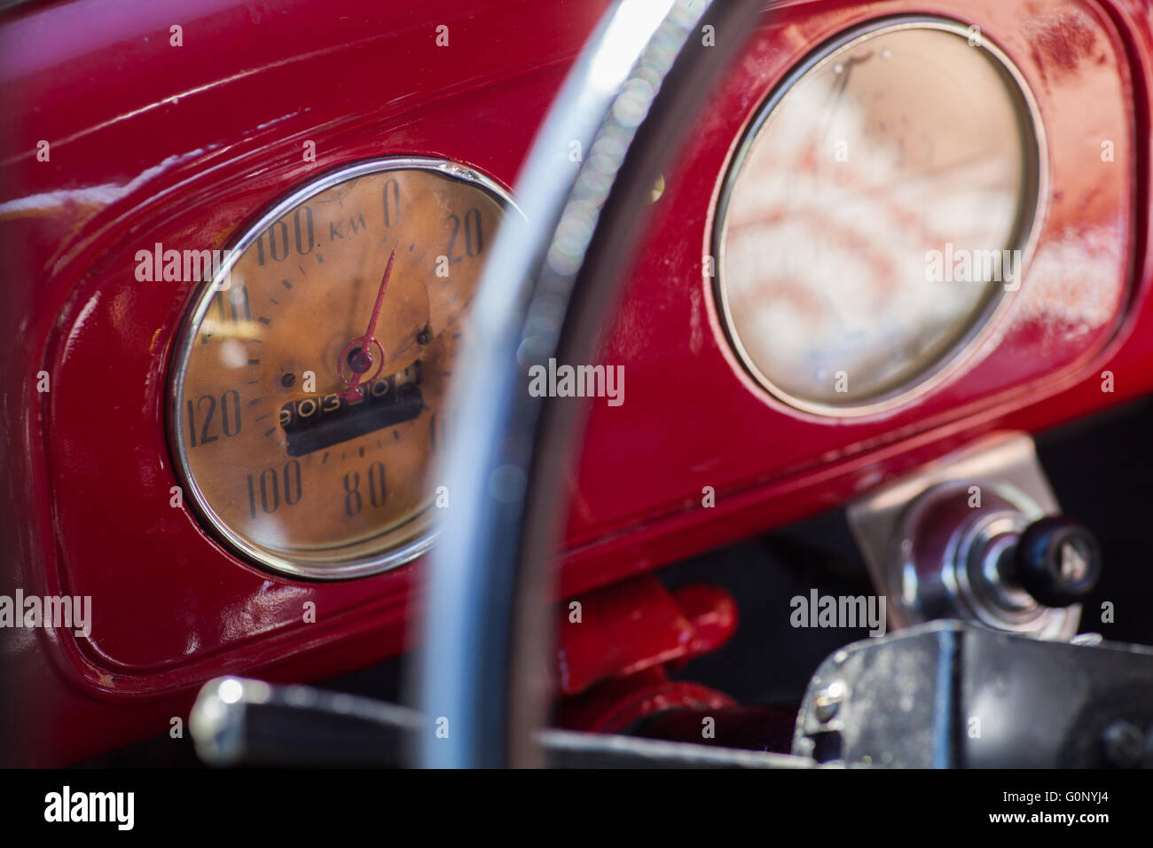 Color image of the dashboard of a retro car Stock Photo - Alamy