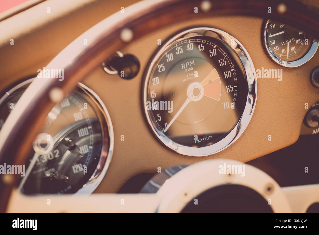 Color image of the dashboard of a retro car Stock Photo - Alamy