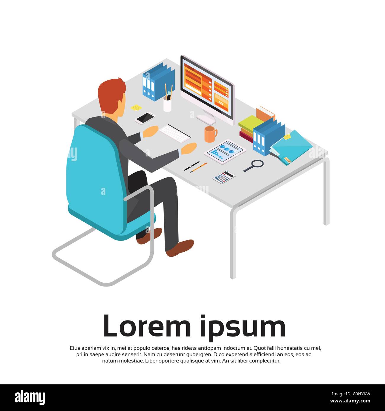 Business Man Work Computer Desktop Workspace Stock Vector Image & Art ...