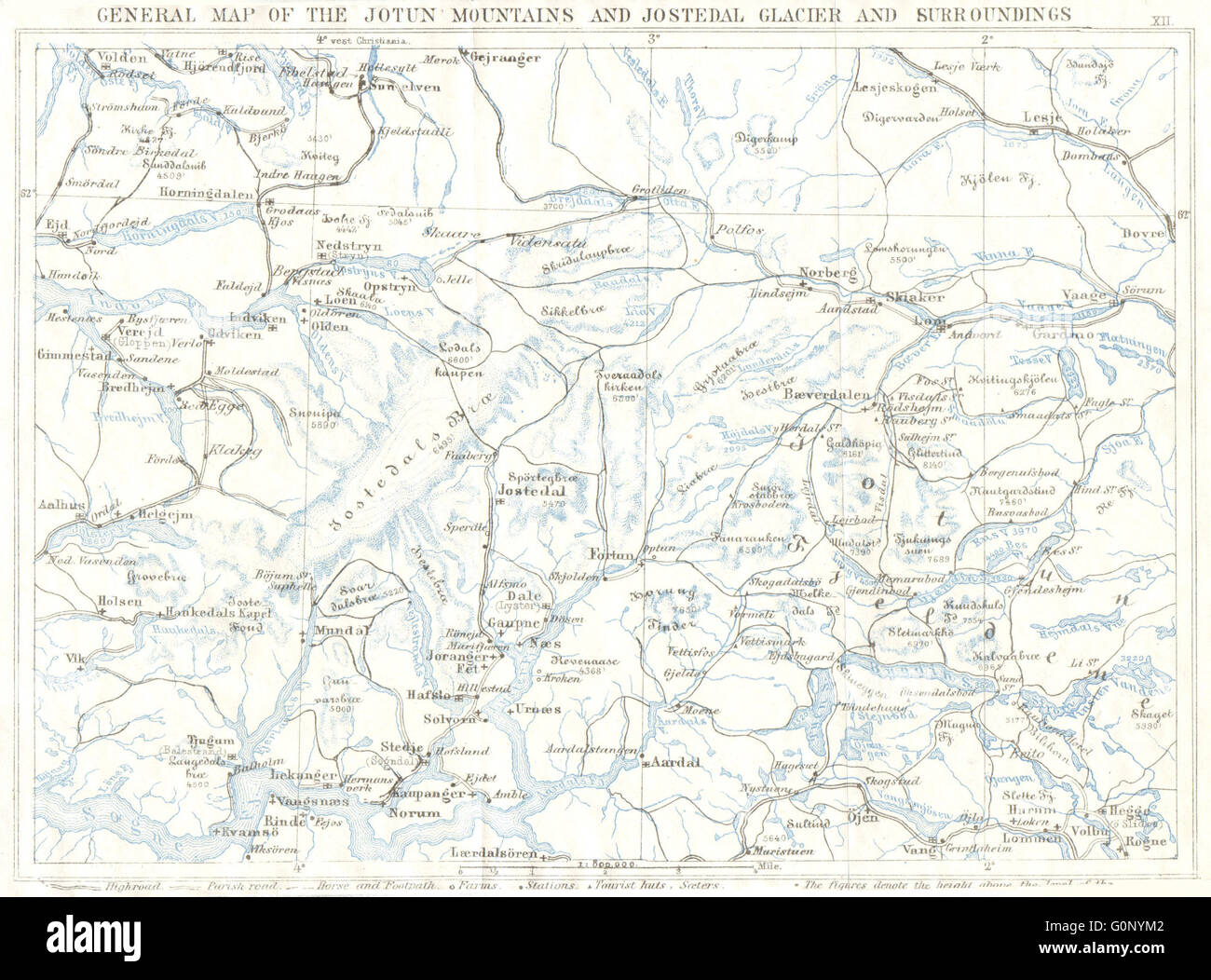 Jotunheimen mountains & Jostedal Glacier Jostedalsbreen, 1896 antique ...